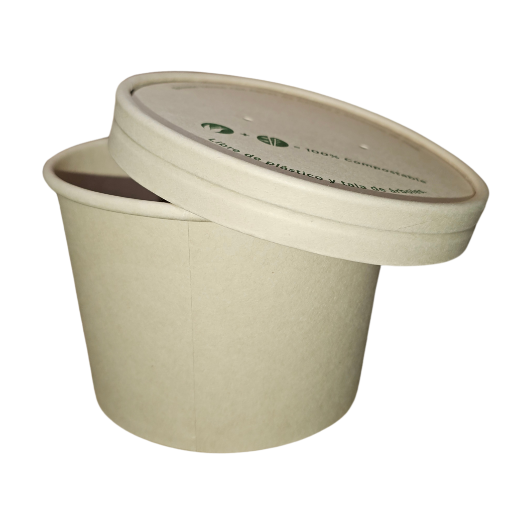 Vaso Contenedor Térmico 16 Oz Con Tapa Bambú Para Sopa O Helado